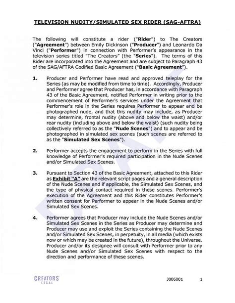 Television Nuditysimulated Sex Rider Sag Aftra Creators Legal