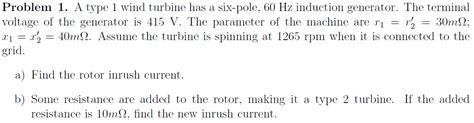 Solved Problem 1 A Type 1 Wind Turbine Has A Six Pole