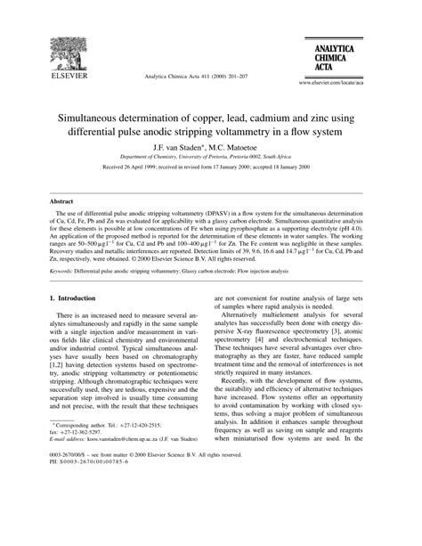 Pdf Simultaneous Determination Of Copper Lead Cadmium And Zinc Using Differential Pulse