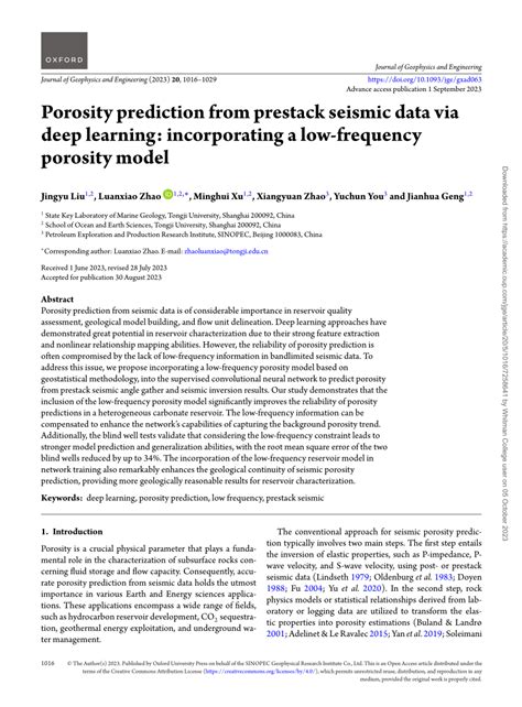 pdf porosity prediction from prestack seismic data via deep learning