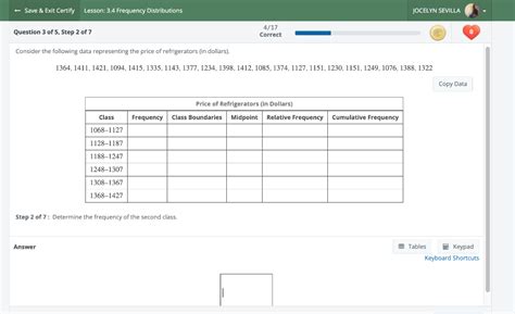 Solved + Save & Exit Certify Lesson: 3.4 Frequency | Chegg.com