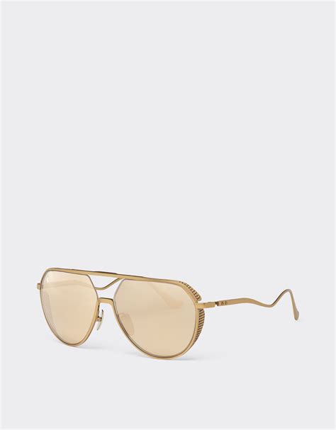 Ferrari Sunglasses In Matt Gold Tone Titanium With Gold Mirror Yellow