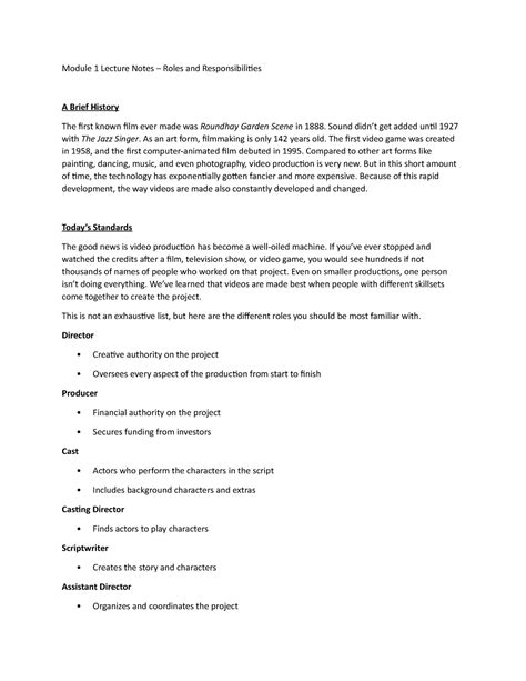 Module 1 Lecture Notes Module 1 Lecture Notes Roles And