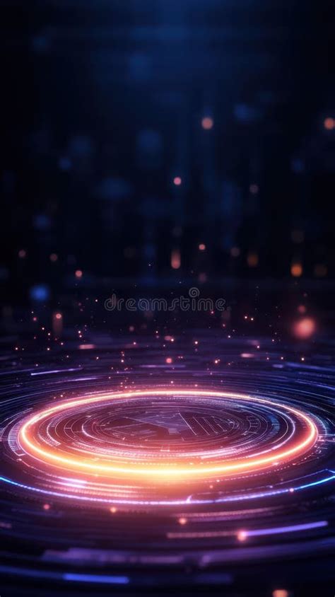 Futuristic Digital Ecosystem With Glowing Circular Patterns And Lights Stock Illustration
