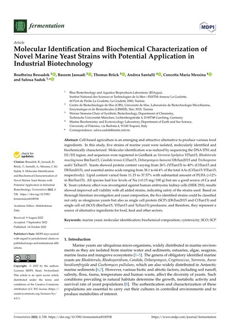 Pdf Molecular Identification And Biochemical Characterization Of Novel Marine Yeast Strains