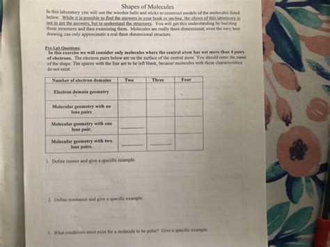Solved Shapes Of Molecules In This Laboratory You Will Use Chegg