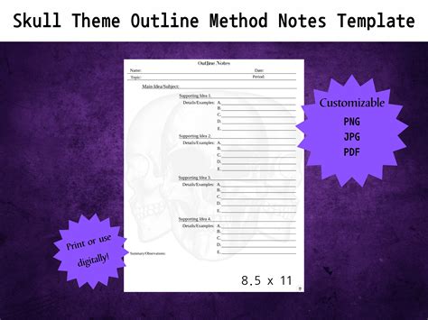 Outline Method Note Taking Template Digital Download Note Taking Template Note Taking Template