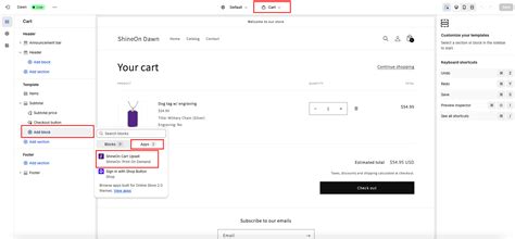 how to add extensions to cart page shineon