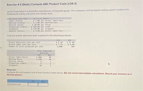 solved exercise 4 3 static compute abc product costs