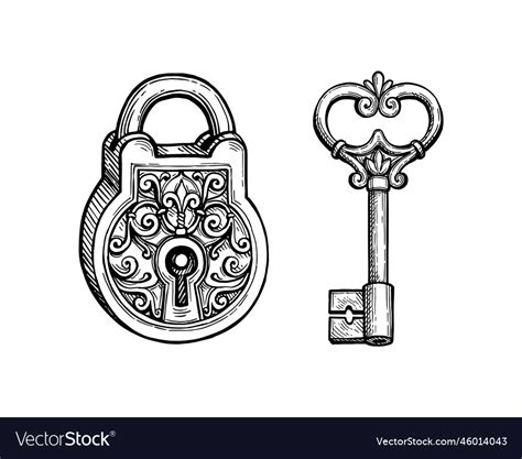 Vintage Padlock And Key Royalty Free Vector Image