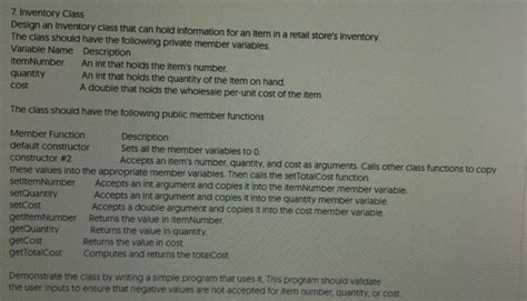 Solved 7 Inventory Class Design An Inventory Class That Can