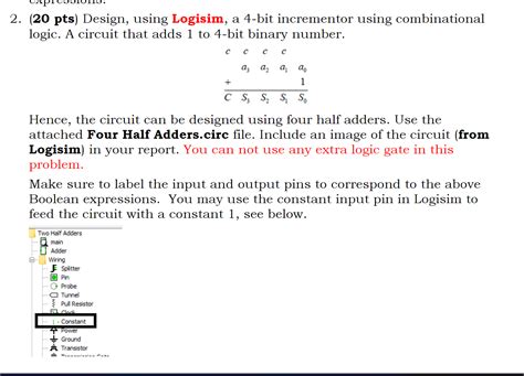 Solved 20 Pts Design Using Logisim A 4 Bit Incrementor