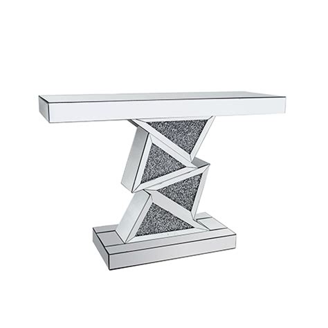 Bianca Hall Table MDF Silver Mirror Crush Crystal Zigzag Design