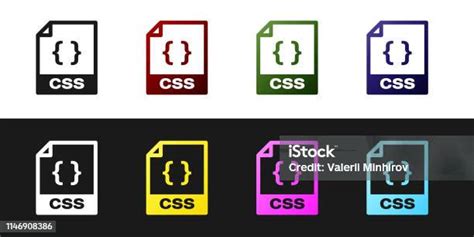 Css 파일 문서 아이콘을 설정 합니다 검은 색과 흰색 배경에 고립 된 Css 버튼 아이콘을 다운로드 합니다 Css 파일 기호입니다 벡터 일러스트 0명에 대한 스톡 벡터