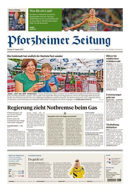 Pforzheimer Zeitung - Ausgabe Pforzheim - 2022-08-19