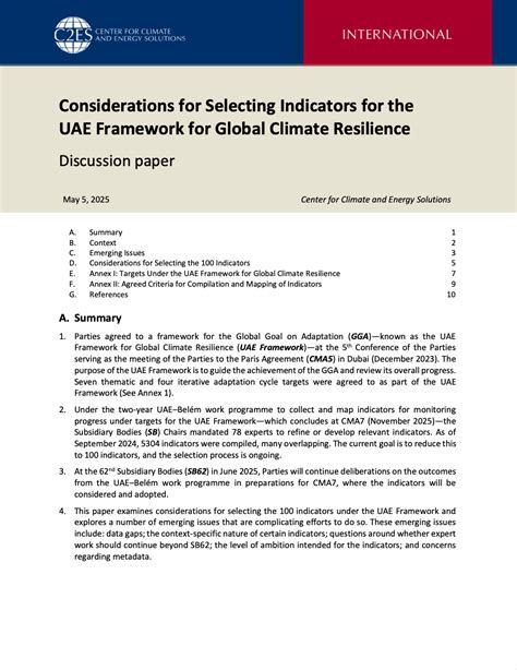 Considerations For Selecting Indicators For The Uae Framework For Global Climate Resilience
