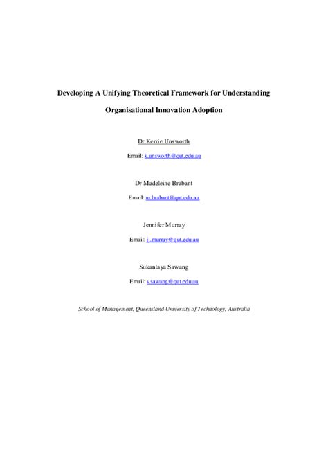 Pdf Developing A Unifying Theoretical Framework For Understanding