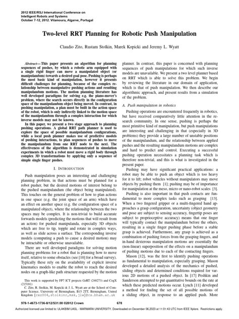 two level rrt planning for robotic push manipulation pdf applied