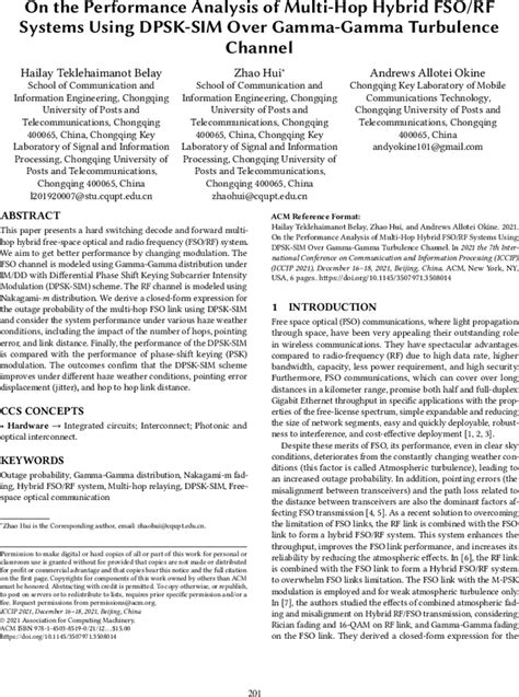 On The Performance Analysis Of Multi Hop Hybrid Fso Rf Systems Using Dpsk Sim Over Gamma Gamma