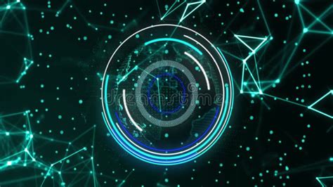 Digital Globe And Geometric Shapes With Data Processing Animation Stock