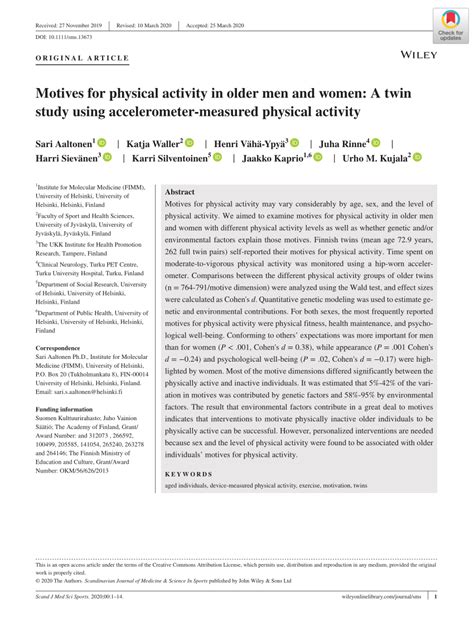 Pdf Motives For Physical Activity In Older Men And Women A Twin