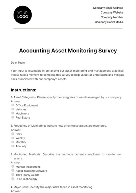 Free Accounting Asset Monitoring Survey Template To Edit Online