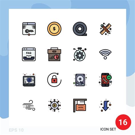 Set Of 16 Vector Flat Color Filled Lines On Grid For Help Contact Tape Communication Work