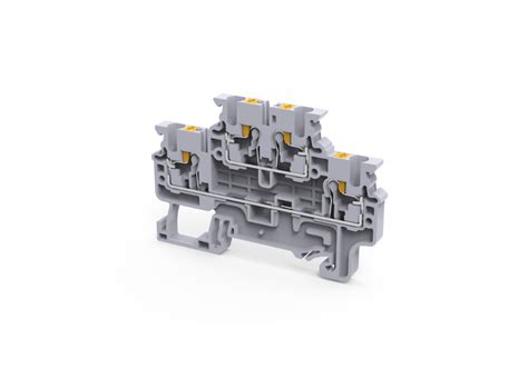 2 5mm² Grey Double Level Feed Through Din Rail Terminal Block With Push In 4 Connections