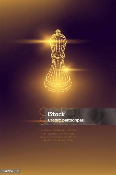 체스 주교 아이소메트릭 와이어 프레임 다각형 미래 Bokeh 빛 프레임 구조와 렌즈 플레어 비즈니스 전략 개념의 디자인 일러스트 레이 션의 어둠 그라데이션 배경 복사 공간에