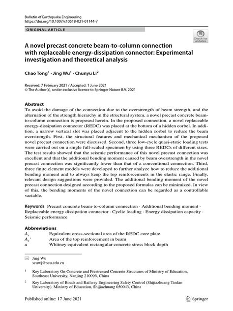 A Novel Precast Concrete Beam To Column Connection Pdf