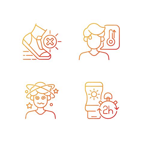 Heatstroke Prevention Gradient Linear Vector Icons Set Person Protection Line Vector Person