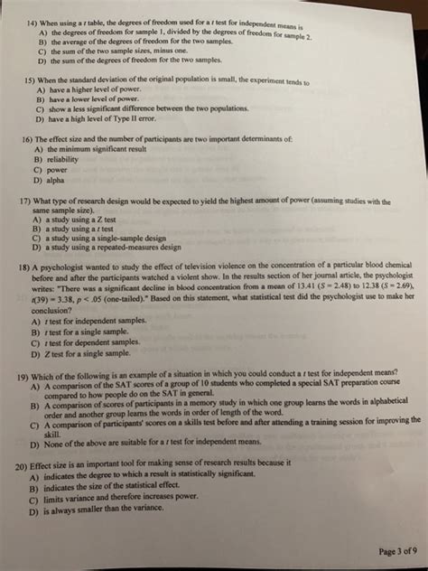 Solved 14 When Using A Table The Degrees Of Freedom Used Chegg Com
