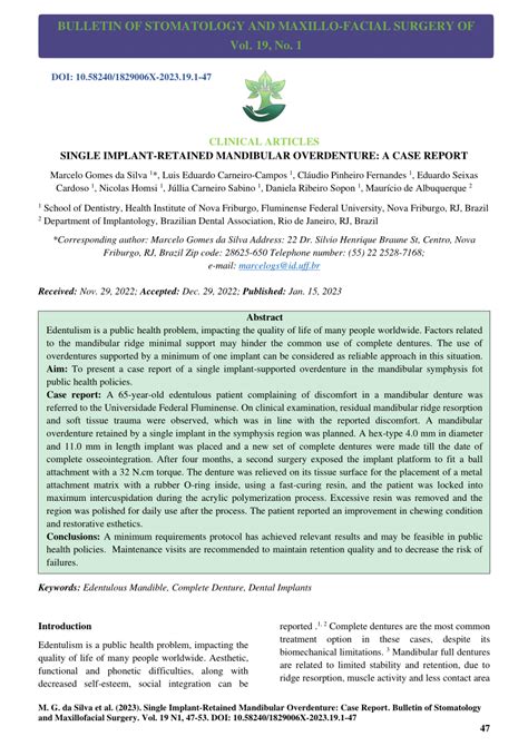Pdf Single Implant Retained Mandibular Overdenture A Case Report