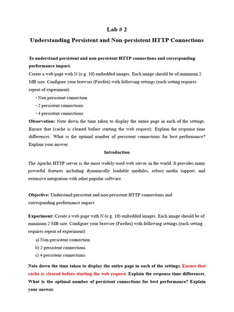 Lab 2 Persistent And Non Persistent Connections Pdf World