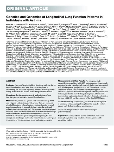 Pdf Genetics And Genomics Of Longitudinal Lung Function Patterns In Asthmatics