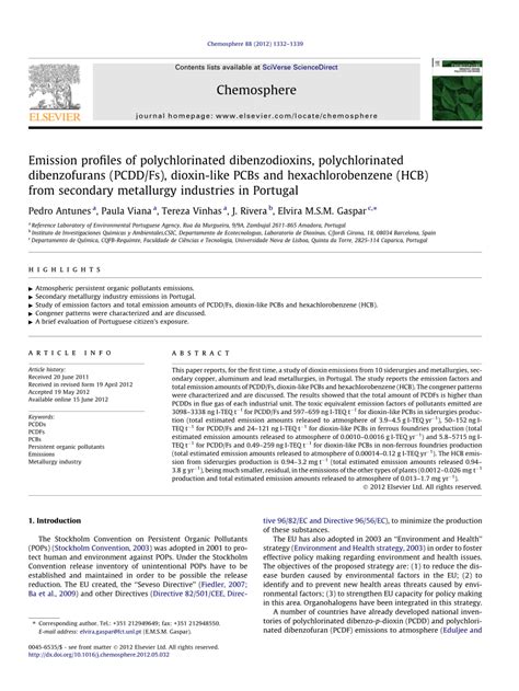 Pdf Emission Profiles Of Polychlorinated Dibenzodioxins Polychlorinated Dibenzofurans Pcdd