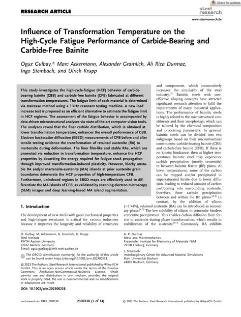 Pdf Influence Of Transformation Temperature On The High‐cycle Fatigue Performance Of Carbide