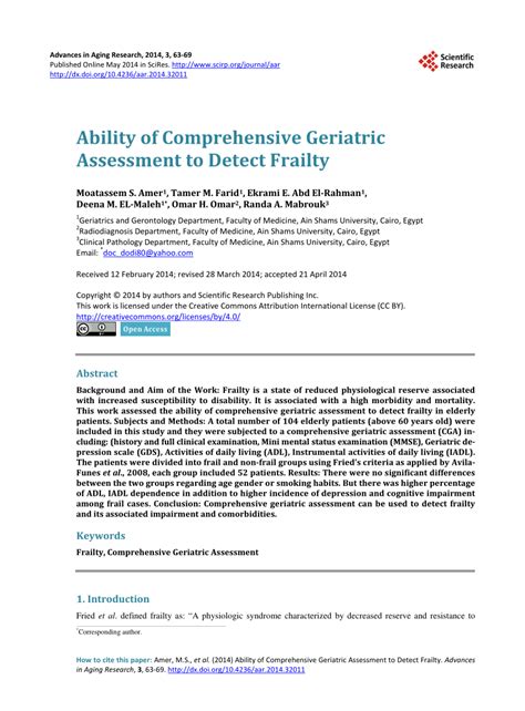 Pdf Ability Of Comprehensive Geriatric Assessment To Detect Frailty