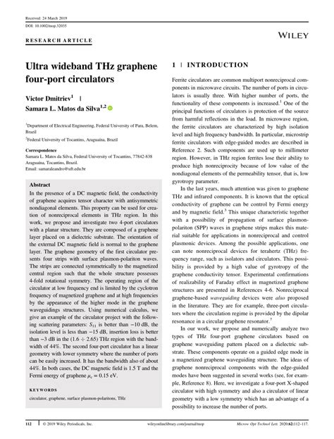 Ultra Wideband Thz Graphene Four‐port Circulators