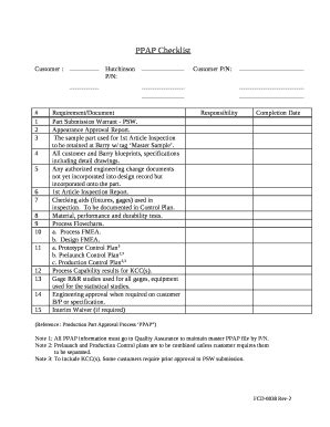 Ppap Checklist Excel Doc Template PdfFiller