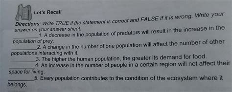 Directions Write True If The Statement Is Correct And False If It Is