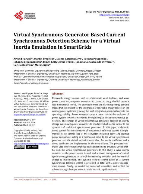 Pdf Virtual Synchronous Generator Based Current Synchronous Detection