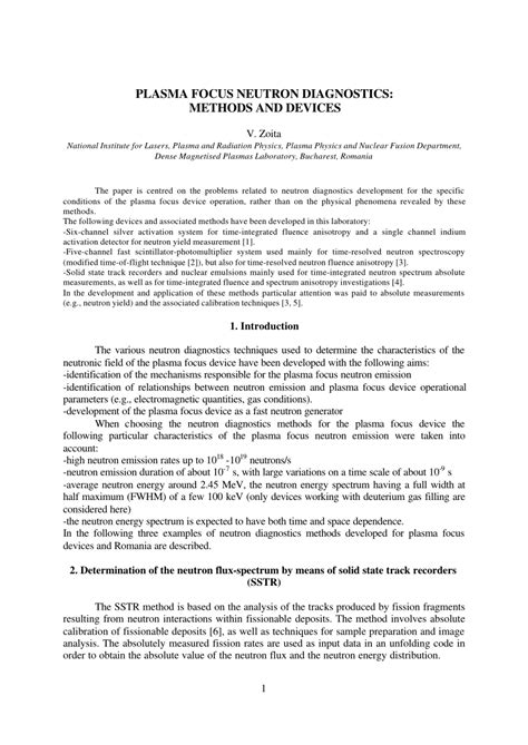 Pdf Plasma Focus Neutron Diagnostics Methods And Devices