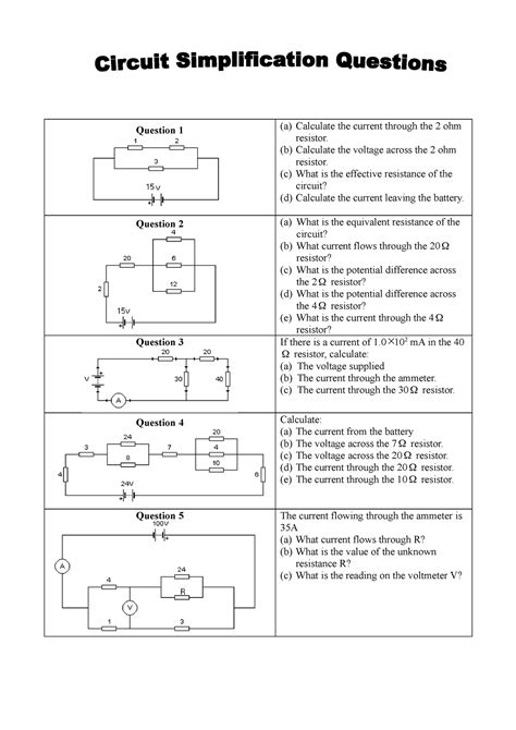 Circuit Simplification Questions Plus Answers Question 1 A