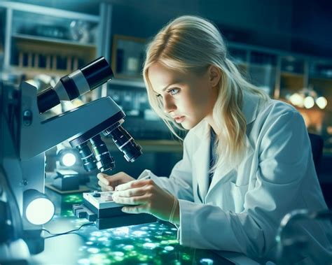 Premium Ai Image A Female Scientist Using Microscope In Laboratory