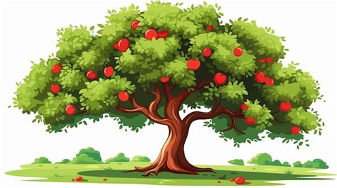 Vibrant Red Apple Tree Park Illustration Vector Premium Ai Generated
