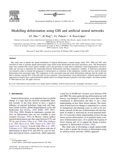 Pdf Modelling Deforestation Using Gis And Artificial Neural Networks