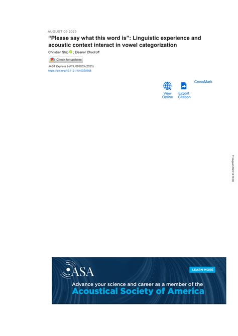 Pdf Please Say What This Word Is Linguistic Experience And Acoustic Context Interact In