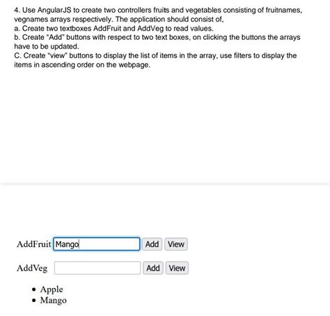 Solved 4 Use Angularjs To Create Two Controllers Fruits And