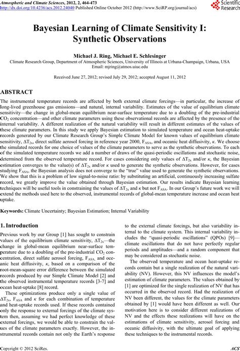 Bayesian Learning Of Climate Sensitivity I Synthetic Observations